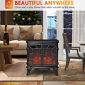 HOMCOM 27" Electric Fireplace Heater, Fireplace Stove with Realistic LED Flames and Logs, Remote Control and Overheating Protection, 750W/1500W, Black