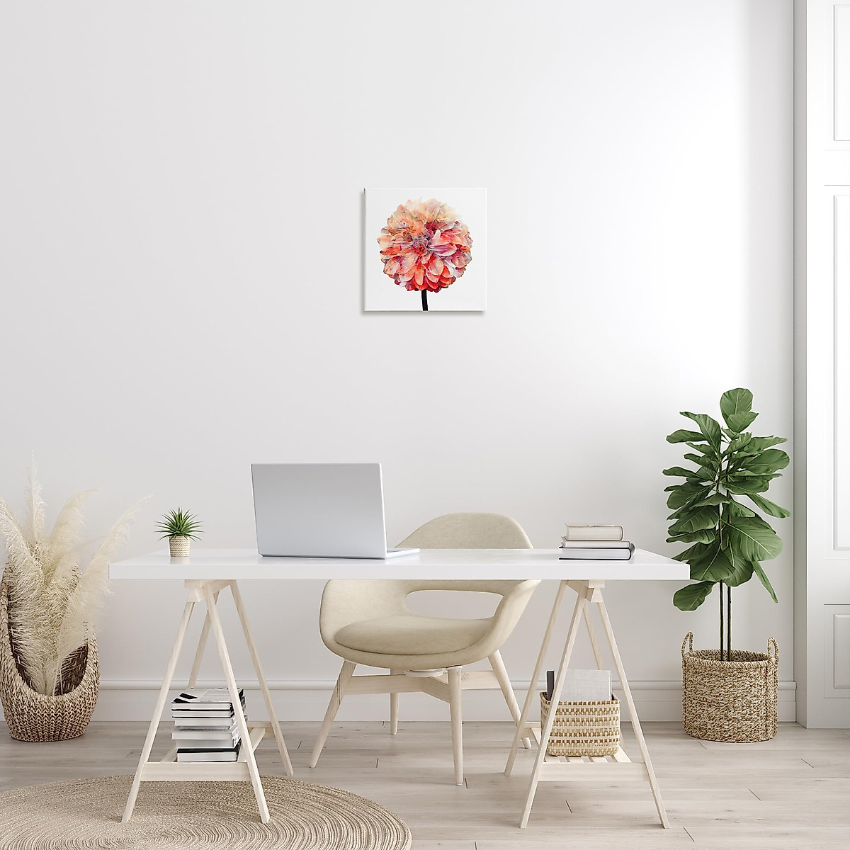 Stupell Industries Bright Coral Watercolor Bloom Dahlia Flower Canvas Wall Art, 17 x 17, Pink