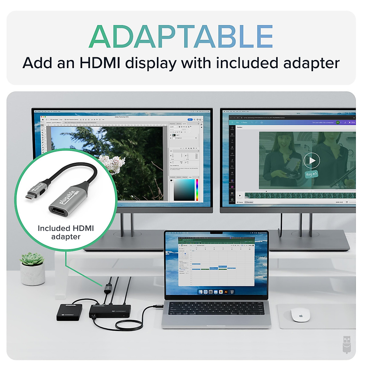 Plugable Thunderbolt 4 Hub, Data, Video, and Power on All Ports - 40 Gbps, USB-C to 4K HDMI Adapter, Laptop Charging, Compatible with Mac, Windows, Thunderbolt 4, USB4, Thunderbolt 3, USB-C Devices