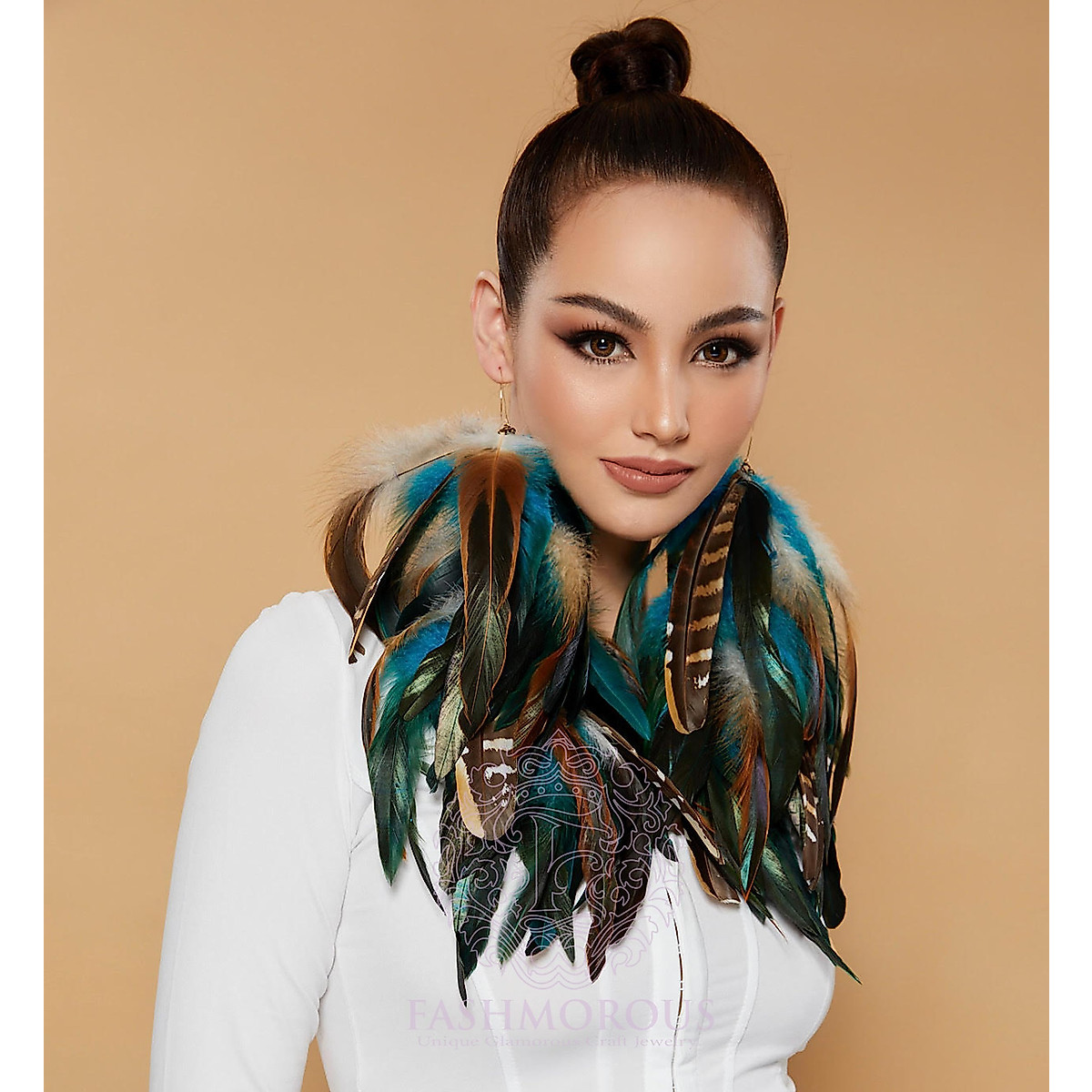 Fashmorous Feather Earrings Blue Feather Earrings for Women Bohemian Feather Earrings for Women Dangle