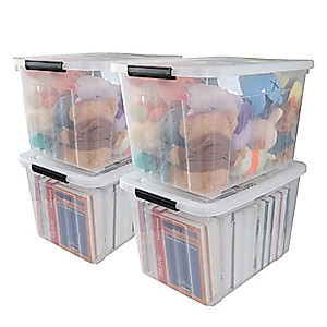 Uumitty 4-Pack 70 Quart Storage Boxes, Plastic Storage Latch Bin with Wheels, Clear