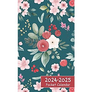 pocket calendar 2024-2025 for purse: 2 Year Small Size - Flower Cover Design