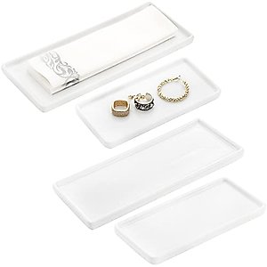 Suwimut 4 Pack Bathroom Vanity Tray, Ceramic Decorative Sink Storage Bathtub Tray Bathroom Organizer, Rectangular Countertop Cosmetics Holder for Perfume, Tissue, Candle, Towel, Plant, Jewelry (White)