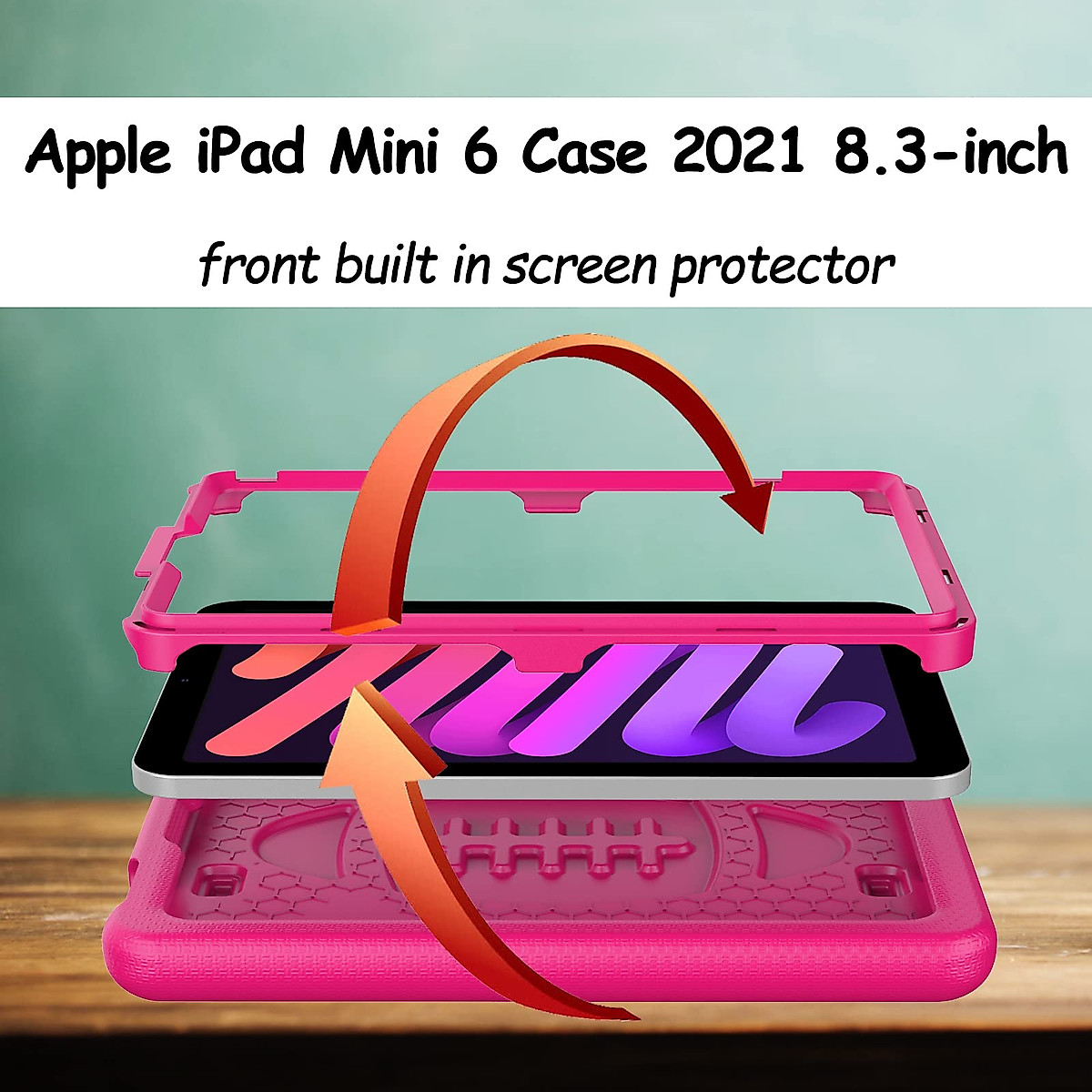 LTROP Newest iPad Mini 6 Case 2021,iPad Mini 6th Generation Case 8.3-Inch,iPad Mini 6th Gen Case for Kids,Built in Screen Protector, Shockproof Handle Stand Case for iPad Mini 6 2021 8.3", Rose