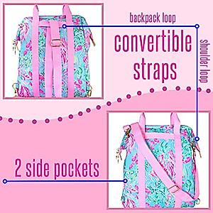 Lilly Pulitzer Insulted Backpack Cooler Large Capacity, Pink/Blue Portable Soft Cooler Bag for Picnics, Beach, Pool, Hiking, Best Fishes