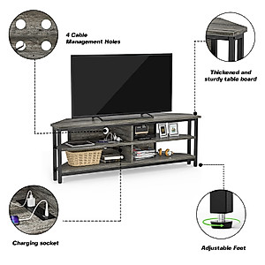 Unikito Corner TV Stand with Power Outlet, Corner Entertainment Center Media TV Console Table with 4 Open Storage Cabinet Shelve Wood TV Stand for Living Room for 55 inch TV, Gray Oak