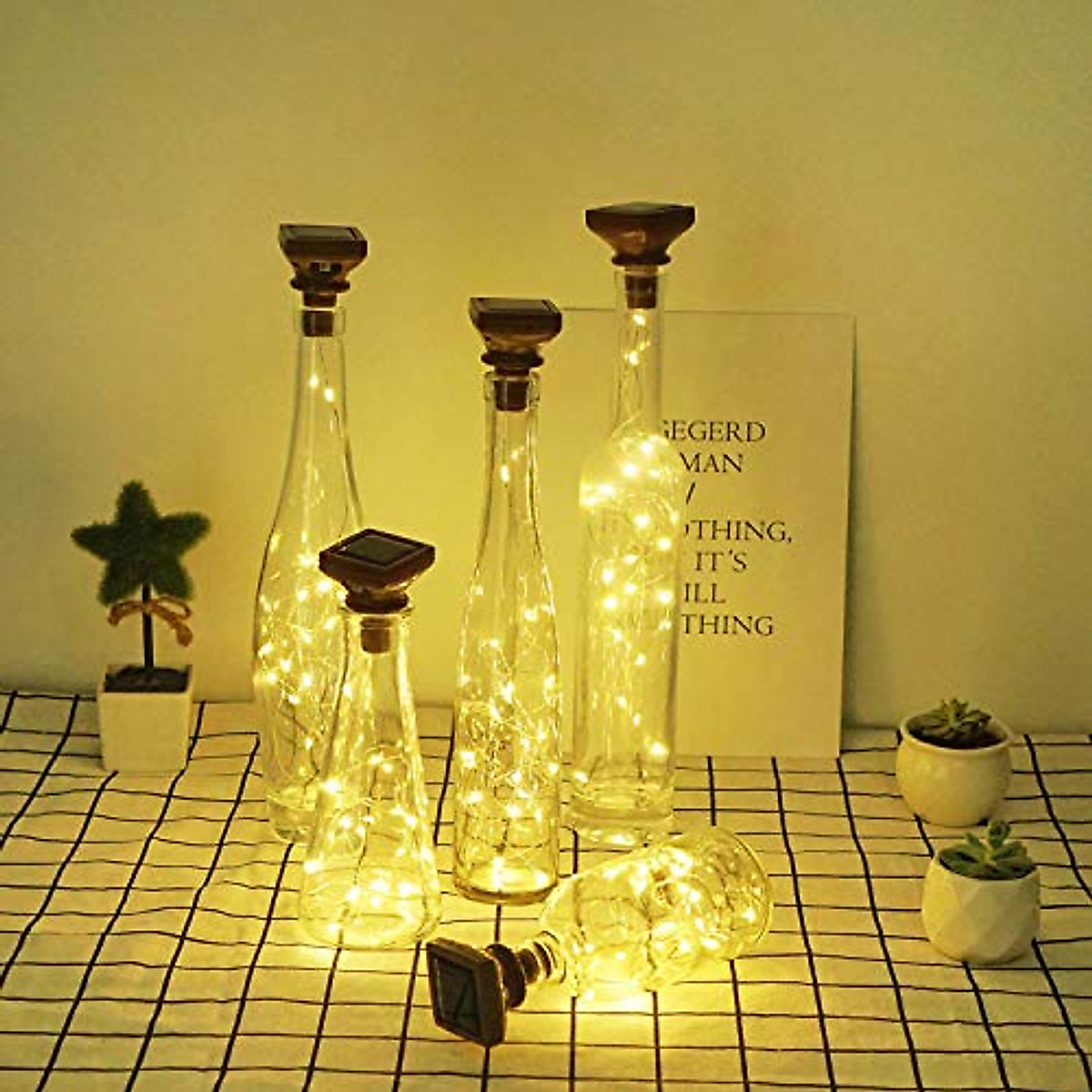 Decorman 10 Pack Solar Wine Bottle Lights 20 LEDs Waterproof Fairy Cork String Silver Wire Craft Lights for Party, Wedding, Christmas, Holiday, Garden, Patio or Table Decor