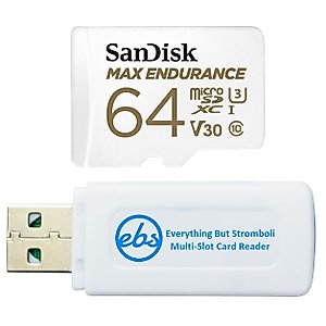SanDisk MAX Endurance 64GB TF Card MicroSDXC Memory Card for Dash Cams & Home Security System Video Cameras (SDSQQVR-064G-GN6IA) Class 10 Bundle with (1) Everything But Stromboli MicroSD Card Reader