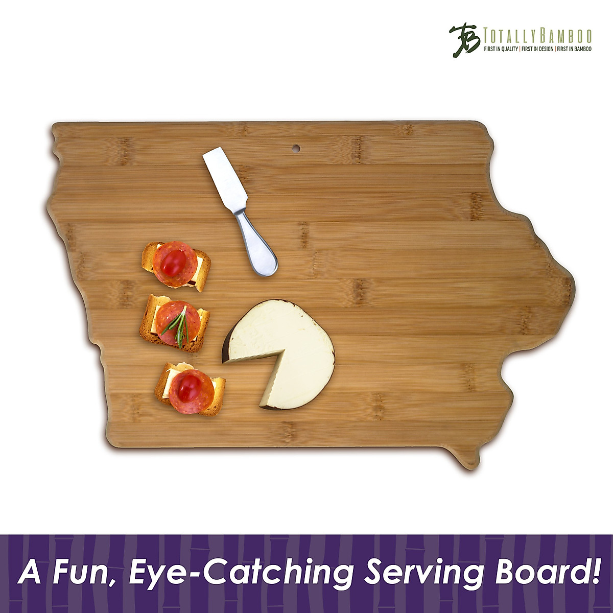 Totally Bamboo Iowa State Shaped Bamboo Serving & Cutting Board