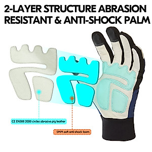Vgo... 1-Pair 32℉ or above Lined Winter Premium Pigskin Leather Waterproof Work Gloves (Size L, Dark Blue, PA1015FW)