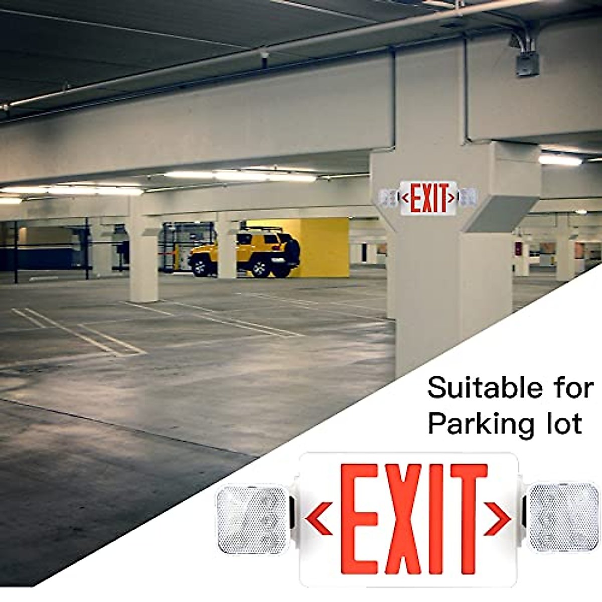 OSTEK Red LED Exit Sign with Emergency Light, Two LED Adjustable Head Emergency Exit Lights with 90 Minutes Battery Backup, Dual LED Lamp ABS Fire Resistance UL-Listed