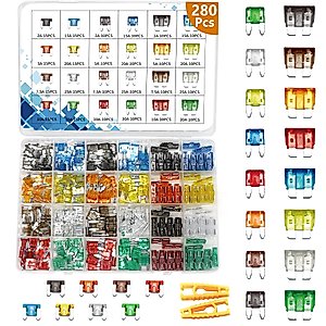 282Pcs-Car Fuses Assortment Kit,Blade-Type Automotive Fuses,Automotive Fuses-Standard&Mini&Low Profile Mini(2A/5A/7.5A/10A/15A/20A/25A/30A),Replacement Fuses for Car/RV/Truck/Motorcycle