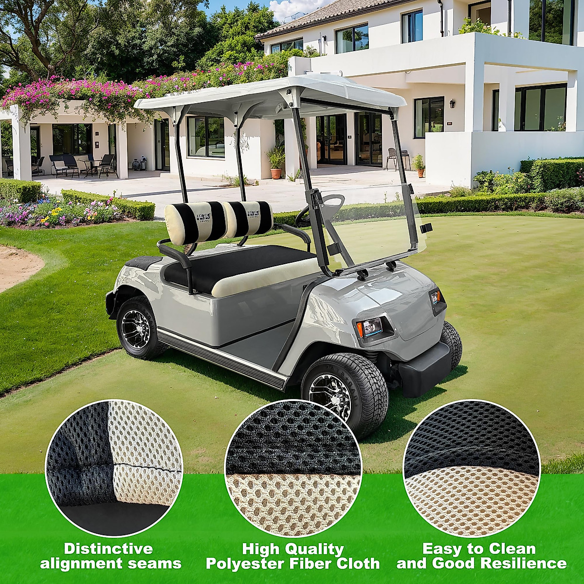 10L0L Golf Cart Seat Covers, Fits Yamaha G2 G9 G16 G19 G22 & Club Car DS Pre-2000, E-Z-GO Marathon, Washable Breathable Air Polyester Mesh Cloth, Cool in Summer and Warm in Winter