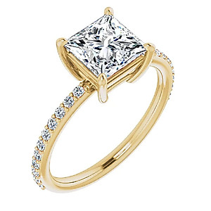 10K Solid Yellow Gold Handmade Engagement Rings 2.0 CT Princess Cut Moissanite Diamond Solitaire Wedding/Bridal Ring Set for Women/Her Propose Ring (6), White