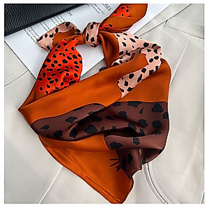 Aufeel 100% Pure Mulberry Silk Square Scarf for Hair-27''x27''- Women Silk Neckerchief Head Wrap Scarf(Caramel Leopard)