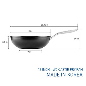 TECHEF - Onyx Collection, 12-Inch Nonstick Flat Bottom Wok/Stir-Fry Pan - PFOA Free, Dishwasher and Oven Safe, Made in Korea