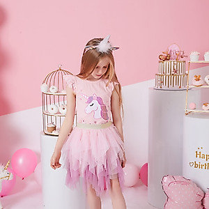 DXTON Kids Baby Girls Tutu Toddler Rainbow Flower Tulle Skirt SK215 3T