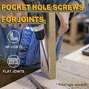 LIONMAX Pocket Hole Screws 1-1/4 Inch, 300PCS #8 x 1-1/4" Pocket Screw with Square Drive, Coarse Threads, for Indoor Wood Project, Zinc Plated, 150MM Drive Bit Included