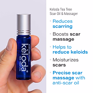 KELODA Scar & Keloid Removal Tea Tree Oil & Massager | Scars & Keloids Post Surgery Treatment | for Burns & Piercing | with Cocoa, Shea Butter, Vitamin E & Lavender Essential Oil 0.3 oz