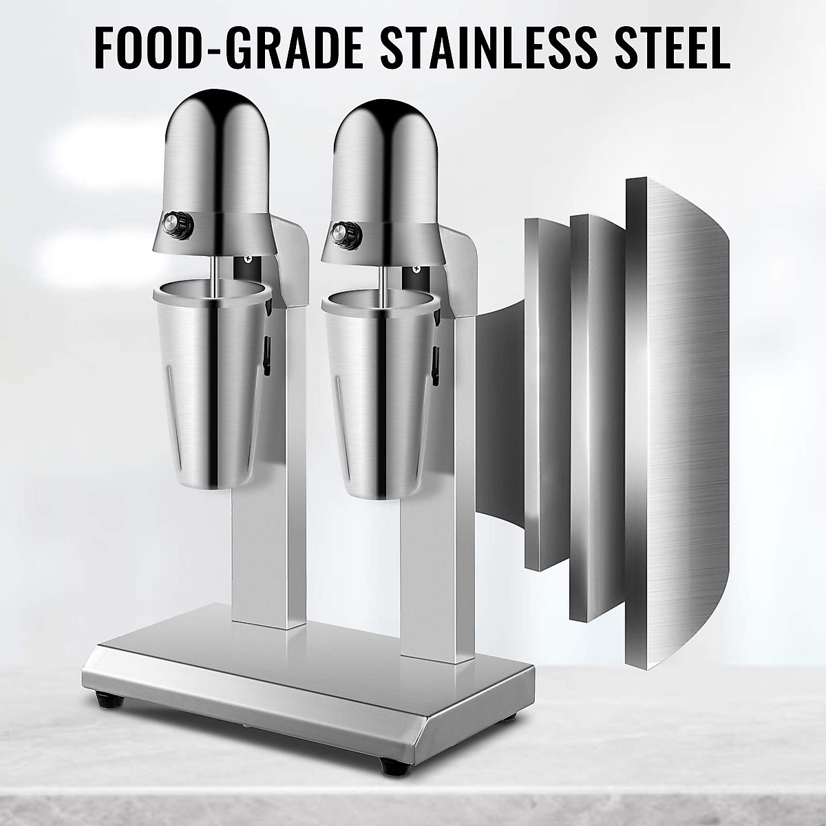 VEVOR Milkshake Maker, Double-Head Milkshake Machine, 280W x 2 Milkshake Mixer, Malt Maker with 800ml Cups (Stainless Steel/PC), 2-Speed Electric Milk Shake Machine, 36000RPM Drink Mixer