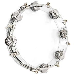 Handheld Tambourine Musical Instrument, Tambourine Adjustable Double Row 10in Percussion Jingles Instrument for Party(Transparent)