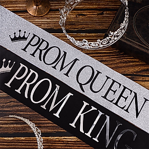 Lyrow 4 Pcs Prom King and Queen Crown Set with Sashes and Tiara Prom Sashes for Graduation Halloween Costume(Silver, Silver)