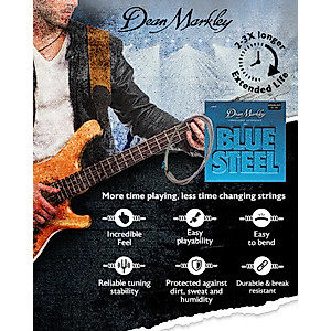 Dean Markley Electric Bass Guitar Strings 2674 Blue Steel Electric Long Scale 45-105 Medium Light Gauge, Cryogenically Processed for Longer Life