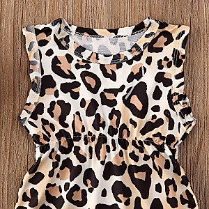 Newborn Kids Baby Girls Clothes Floral Jumpsuit Romper Playsuit Backless Ruffle Headband Sunsuit Outfits (Leopard, 0-6 Months)