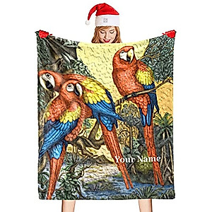 CUXWEOT Custom Blanket with Name Text,Personalized Macaw Parrots Super Soft Fleece Throw Blanket for Couch Sofa Bed (50 X 60 inches)