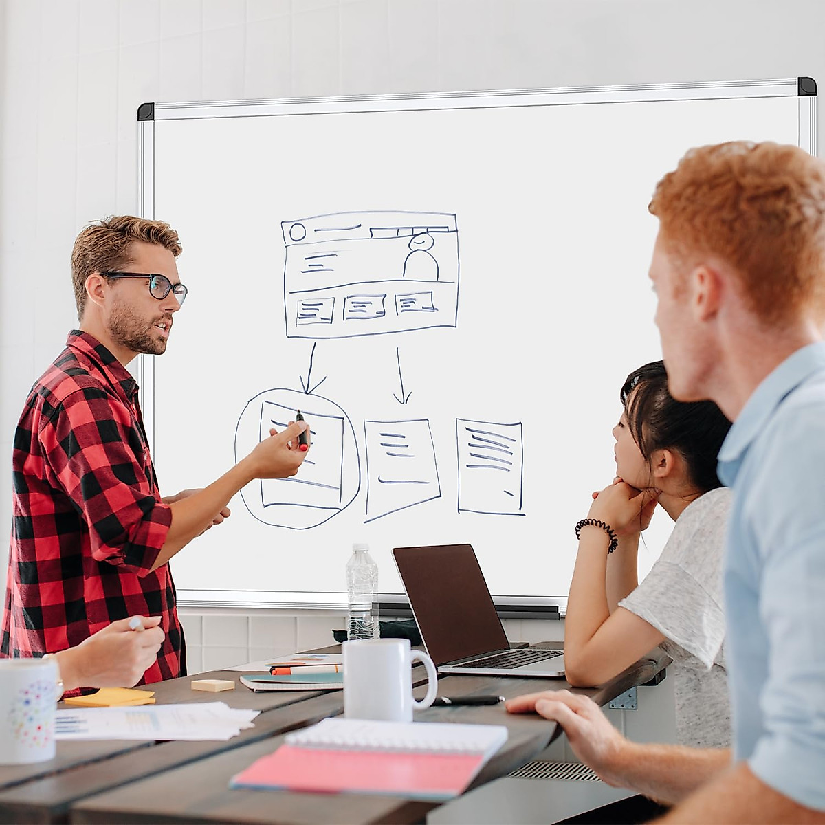 VIZ-PRO Dry Erase Board/Whiteboard, 48 x 36 Inches, Wall Mounted Board for School Office and Home