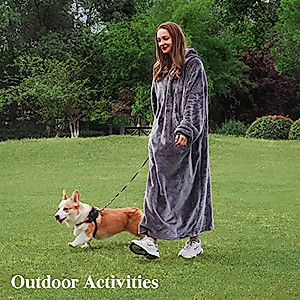 Lifewit Wearable Blanket Hoodie, Warm and Cozy Hoodie with Sleeves and Pockets, Flannel Blanket Sweatshirt for Women, Men, Medium, Grey