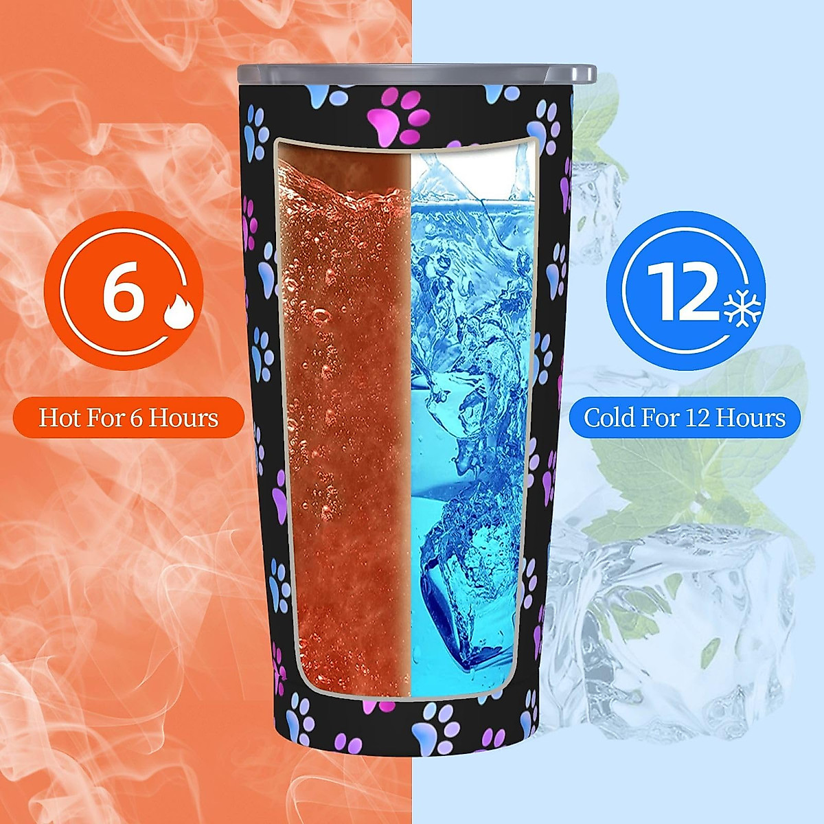 Paw Print Tumbler with Lid and Straw, Dog 20 Oz Stainless Steel Insulated Water Bottle Cup Coffee Mug