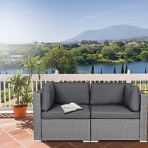 SUNCROWN 2-Piece Outdoor Patio Furniture Corner Sofa Set All-Weather Wicker Sectional Loveseats with Washable Cushions, Grey