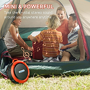 comiso Bluetooth Shower Speaker, Portable Waterproof Wireless Speake with HD Sound, Long Playtime, Built-in Micphone, Suction Cup and Hook for Home Poolside Camping Hiking (Orange)