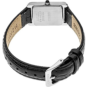 Seiko SWR053 Women's Analog Watch, Water Resistant, 30M, White Dial with Roman Numerals, Rectangular Case, Black Leather Strap