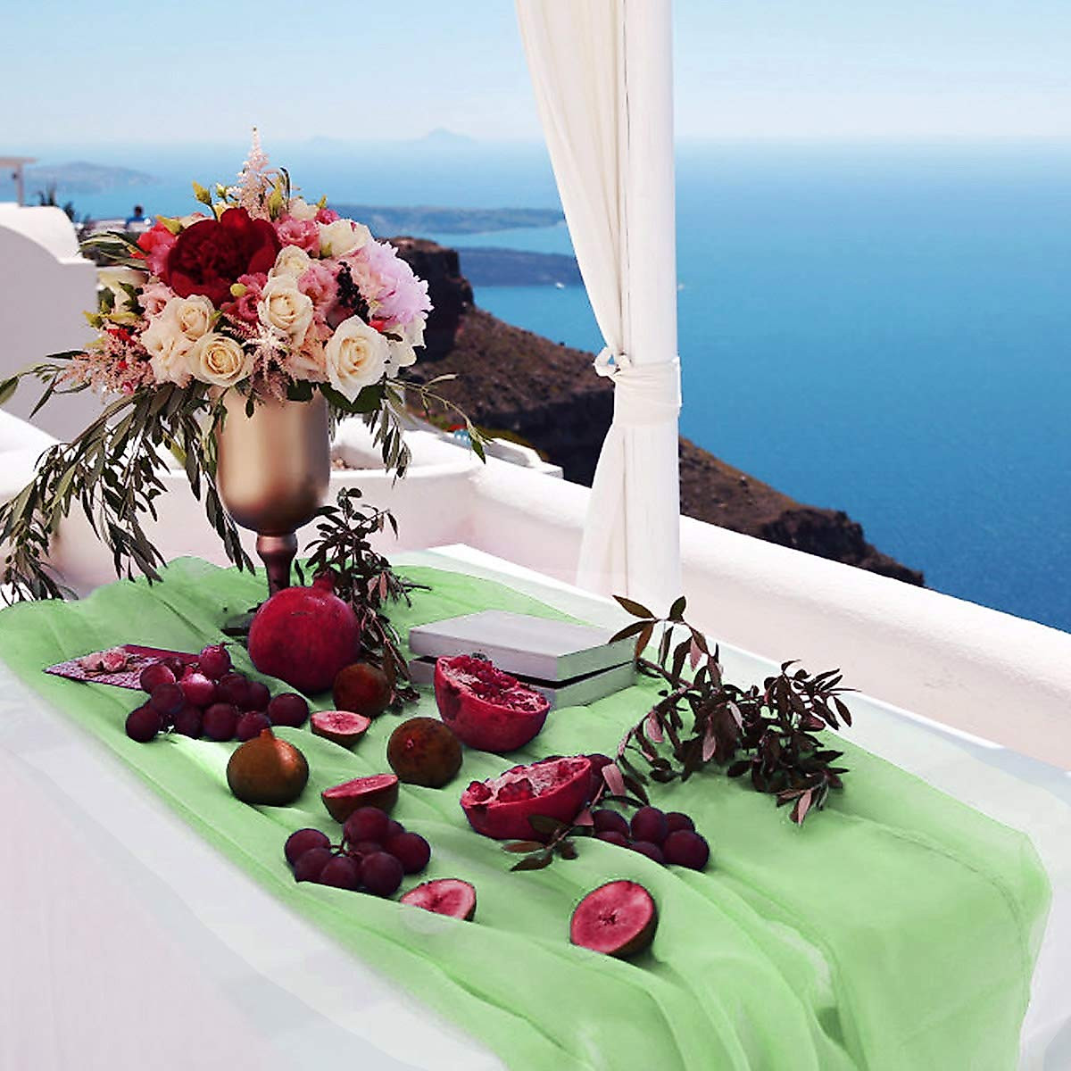 BIT.FLY Sheer Organza Swag DIY Fabric Wedding Top Table Event Party Home Decor Stair Bow Valance Table Skirt (197 x 53 Inch White)