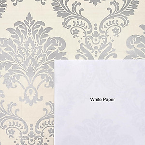 LovingWay Vintage Shelf Liner Self-Adhesive 17.7x177 Inch Drawer Covering PVC Paper Upgrade Old Furnitures Looking Grey Damask