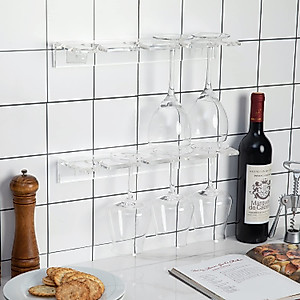 MyGift Wall Mounted Modern Clear Premium Acrylic Wine Glass Holder Stemware Hanging Rack, Set of 2