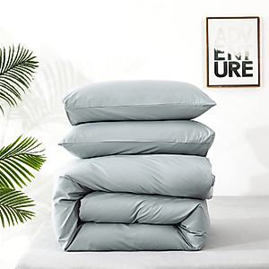 Wellboo Light Blue Comforter Sets Full Size Solid Dusty Blue Bedding Comforters Cotton Boys Girls Haze Blue Bed Quilts Modern Light Greyish Blue Blankets Soft Health Plain Mist Lake Blue Bed Durable