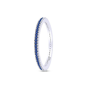 Jewel Zone US Simulated Blue Sapphire Eternity Stackable Wedding Ring in 14k White Gold Over Sterling Silver (1/5 Ct)