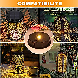 2 pcs Upgraded Solar Light Replacement Top for Outdoor Hanging Lanterns, 4.13 inch Warm White LED Solar Panel Lantern Lid Lights Parts, DIY Home Garden Night Decor Patio Lighting (Black - Round)
