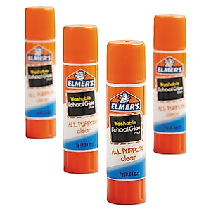 Elmer's All Purpose School Glue Sticks, Clear, Washable, 4 Pack, 0.24-ounce sticks