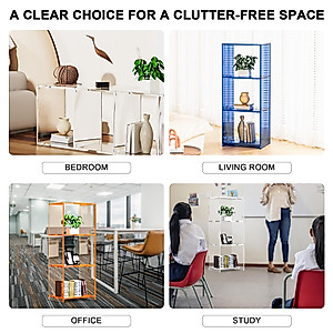 GOJLEX Clear Acrylic Bookcase, 3-Tier Floor Standing Bookshelf, 31.5” Sturdy Display Cube Storage Organizer High Transparency Open Book Shelf for Office, Living Room, Bedroom (11.85”L*9.1”W*31.5”H)
