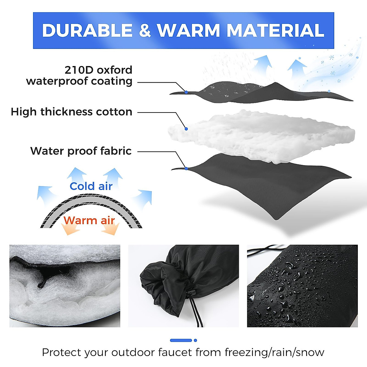 Outdoor Faucet Covers for Winter Freeze Protection, 2 Pack 6.7" x 11" Hose Bib Covers for Winter, Water Spigot Covers Winter Insulated, Pipe Wrap Insulation Cover Socks Outside Faucet Freeze Protector