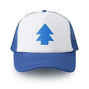 EIKOU Gravity Falls Mabel's Hat Pink Dipper's Hat Pink Dipper Aqua Blue Pine Hat Embroidered【Come with The Necklace】 (Blue)