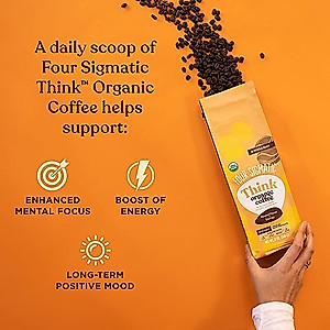 Dark Roast Organic Whole Bean Coffee by Four Sigmatic | Fair Trade Coffee Beans Coated with Lion's Mane, Chaga Mushrooms | Nootropic Mushroom Coffee for Enhanced Brain Function & Immune Support | 12oz