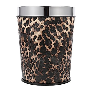 Operitacx Office Decor Open Trash Can Leopard Pattern Garbage Basket Round Garbage Bin Vintage Paper Waste Container Trash Container for Home Office Living Room 8l Home Decor