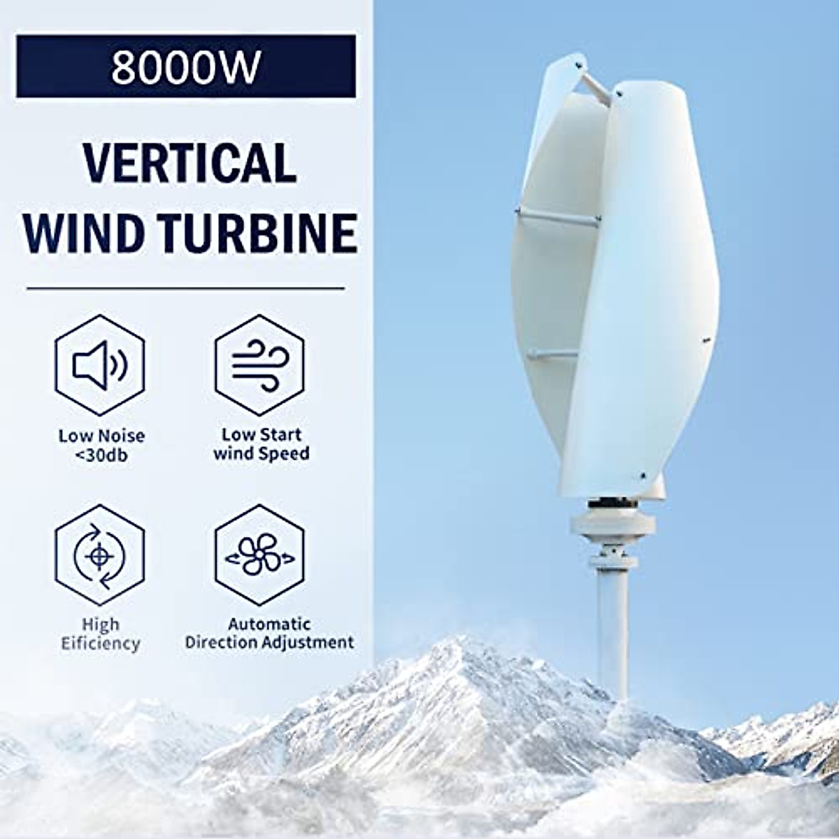 8000W Spiral Wind Power Turbine Generator, 3 Phase 12V 24V 48V Vertical Axis Coreless Wind Power for Home Industrial Energy,12V