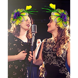 Bniksok Mardi Gras Fascinators for Women Tea Party Hat Yellow Purple Green Headband