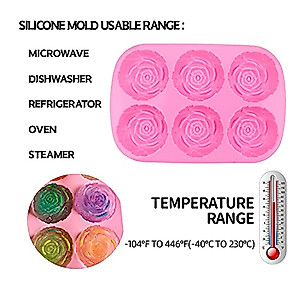 BAKER DEPOT Silicone Mold for Handmade Soap Cake Jelly Pudding Chocolate 6 Cavity Rose Flower Design, Set of 2 pink